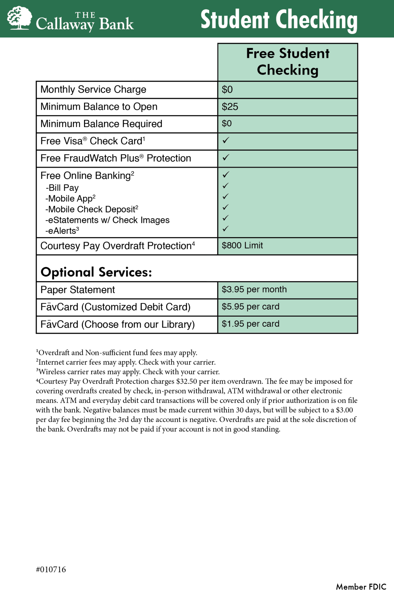 Student Checking Tables july1 | The Callaway Bank